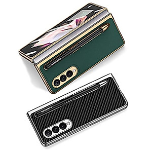 SHIEID Samsung Z Fold 3 Case with S Pen Holder, Galaxy Fold 3 Case Exculsive Custom Pen Slot Slide Phone Case Compatible with Samsung Galaxy Z Fold 3 5G, Carbon Fiber Pattern