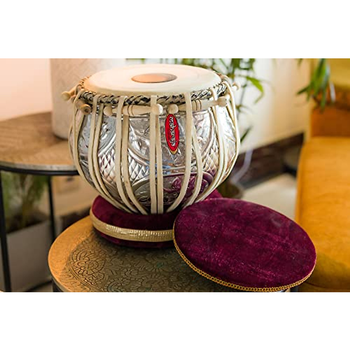 MAHARAJA Concert Tabla Drum Set, 4½ Kg Copper Bayan, Designer, Finest Dayan with Padded Bag, Hammer, Cushions & Cover - Tabla Set Tabla Drums Tablas Indian Musical Instruments (PDI-69)