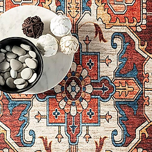 nuLOOM Hera Medallion Stain-Resistant Machine Washable Area Rug, 5x8, Blue