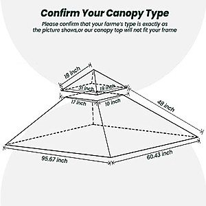 Grill Gazebo Replacement Canopy Roof, OLILAWN 5' x 8' Outdoor BBQ Gazebo Canopy Top Cover, Double Tired Grill Shelter Cover with Durable Polyester Fabric, Fit for Model L-GG001PST-F, Khaki