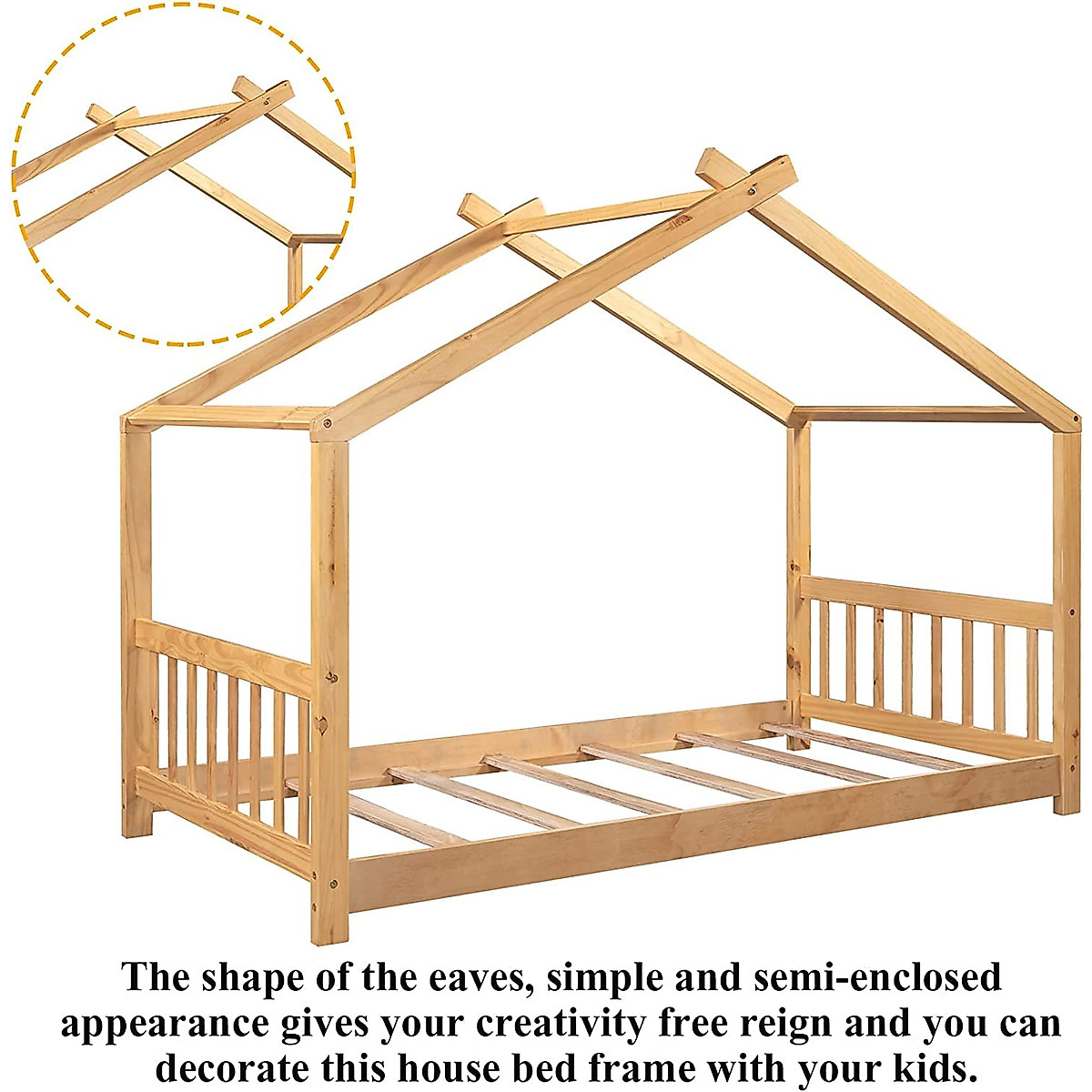 CITYLIGHT Twin House Bed for Kids, House Bed Frame Twin with Headboard and Footboard, Wooden Kids House Bed for Girls, Boys,No Box Spring Needed,Natural