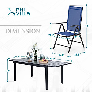 PHI VILLA 9 Piece Outdoor Patio Dining Set, Adjustable Folding Patio Sling Chairs (Blue) with Extendable Metal Steel Dining Table for Outdoor, Garden, Lawn