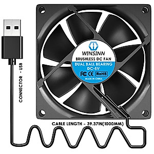 WINSINN DC 80mm USB Fan 5V 8025 Dual Ball Bearing Brushless Cooling 80mmx25mm 2PIN (Pack of 2Pcs)