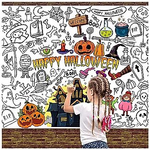 Halloween Giant Coloring Poster for Kids, 31.5 x 39.37 Inch Happy Halloween Jumbo Coloring Poster with Pumpkin, Huge Coloring Paper Large Coloring Sheets for Halloween School Home Birthday Party