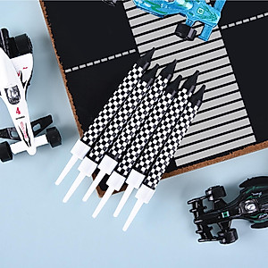 PHD CAKE 36 Pcs Racing Cars Themed Birthday Candles, Black and White Checkered Flag Candles, Kid's Party Decoration