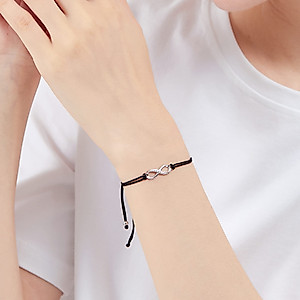 ZENI Infinity Bracelet for Women, Handmade Black Rope Braided Bracelet with 925 Silver Adjustable Bracelet Love Friendship Jewelry Gift