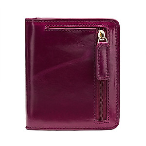 Itslife Women's Rfid Blocking Small Compact Bifold Leather Pocket Wallet Ladies Mini Purse with id Window (Waxed Fuchsia)