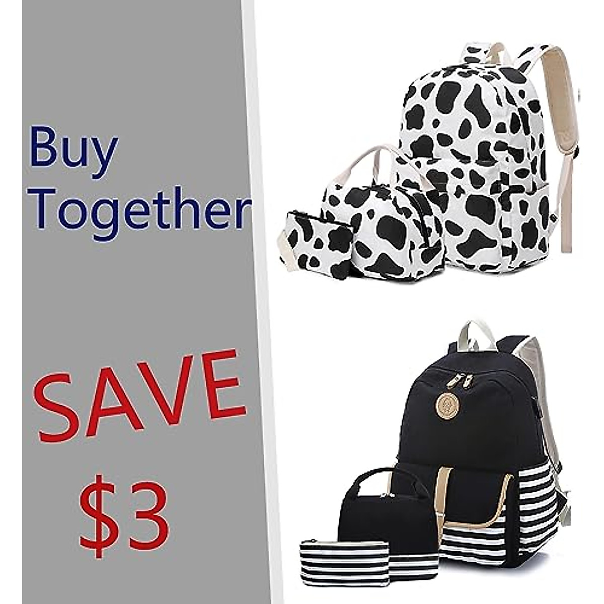 Lmeison Cow Print Backpack with Lunch Bag & Cute Backpack for Teen Girls with Lunch Bag