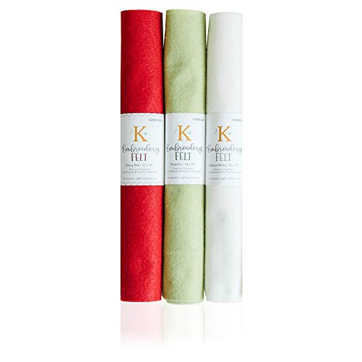 Kimberbell Embroidery Felt Sheets, 3PC Bundle - Cherry Red, Pistachio & Antique White, Ea. Sheet 12 in x18 in, Thickness 1.4 mm, Kimberbellishments, Premium Polyester, Iron-Friendly & Machine Washable