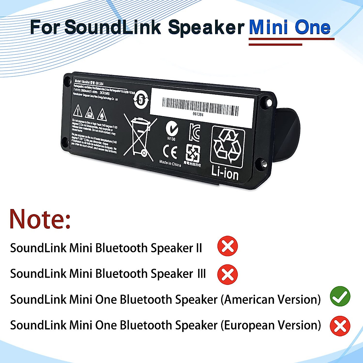AY 061384 Replacement Battery Compatible with Bose SoundLink Mini I Only, Fits 061384 061385 061386 063287 [21.46WH/2900mAh]