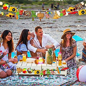 36 Pcs Summer Wood Hanging Ornaments Summer Ornaments for Tree Summer Tree Decorations Hawaiian Beach Wooden Pendant Decorations with String for Luau Party Supplies (Beach)