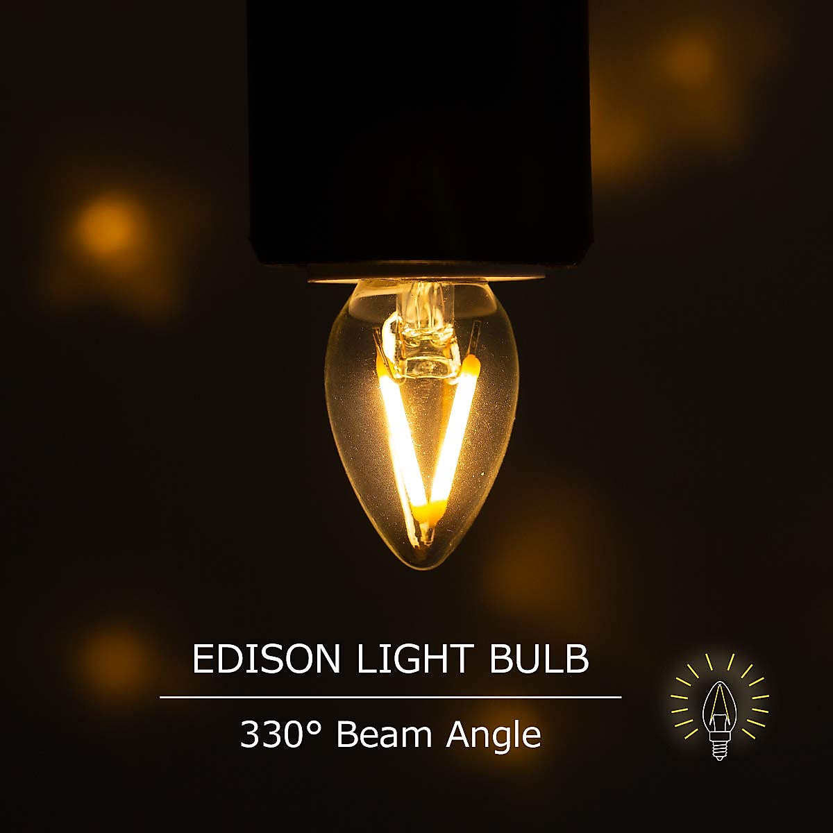 DORESshop C7 Mini Candelabra LED Bulb, LED Filament Night Bulb, Christmas Light Bulbs, 2W (20W Equivalent), E12 Candelabra Base, No Dimmable, Perfect for Holiday, Christmas, Home Decorative, 4Pack