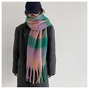 OUNIYA Big Chunky Plaid Scarf Colorful Checked Oversized Thick Scarves Soft Large Cashmere Wool Shawl Winter Warm Blanket Women (pink green grid)