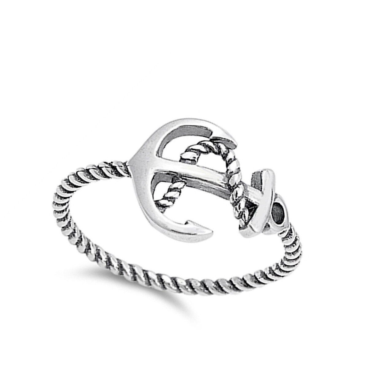 Women's Oxidized Anchor Rope Ring New .925 Sterling Silver Bali Band Size 7