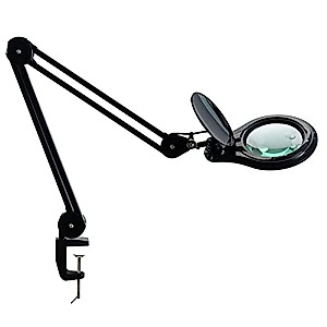 Bemelux Bifocals LED Magnifying Lamp with Clamp, 5 Diopter with 20 Diopter, 5 Inch Magnifier Glass Lens, 1200 Lumens Dimmable Magnifier Lamp for Desk Craft Hobby with 60PCS Bright LEDs
