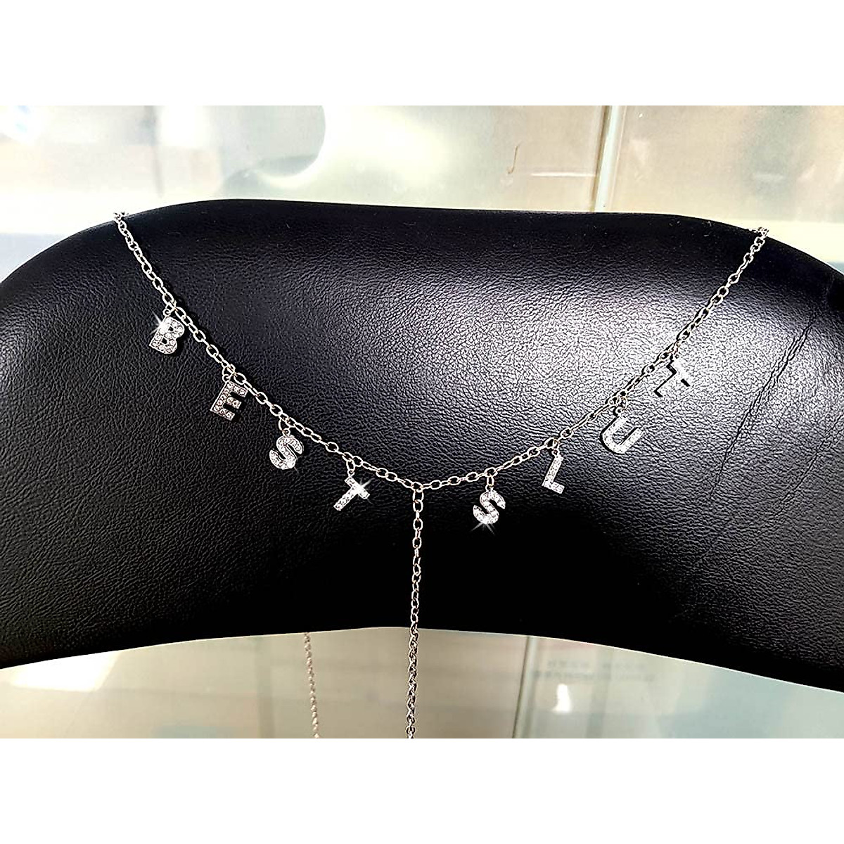 Women Sexy Rhinestone Waist Body Chain Crytal Sexy Best Slut Letter Pendant Belly Waist Chain T-string Thong Body Jewelry