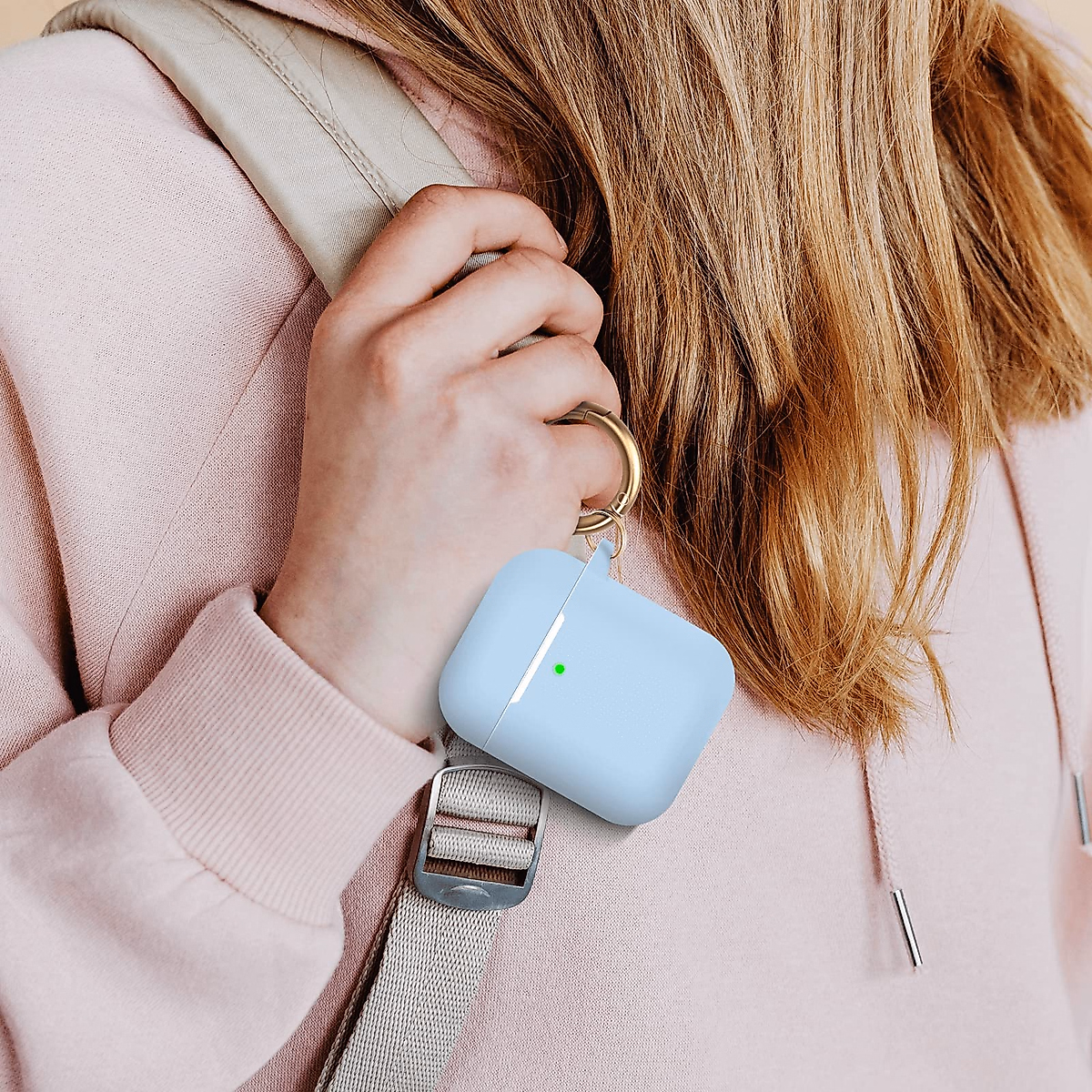 MOLOPPO Case Cover Compatible with AirPods, Soft Silicone Protective Cover with Keychain for Women Men Compatible with Apple AirPods 2nd 1st Generation Charging Case, Front LED Visible- Sky Blue