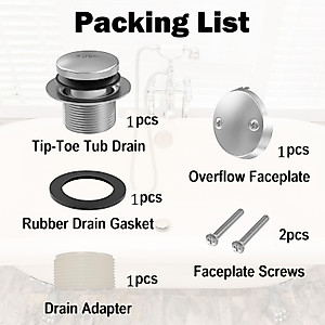 Brushed Nickel Tub Drain and Overflow Kit, Universal Bathtub Stopper with 2-Hole Faceplate and Fine/Coarse Thread