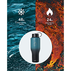 BUZIO 32oz 40 oz Insulated Water Bottle Tumbler Travel Flask Metal Canteen with Straw Lid and Flex Cap, Fits in Any Car Cup Holders Keep Cold for 48 Hrs, Hot for 24 Hrs