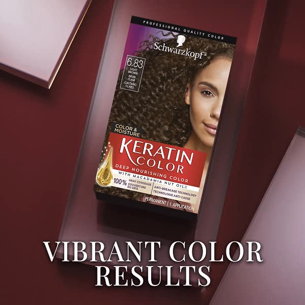 Schwarzkopf Keratin Color, Color & Moisture Permanent Hair Color Cream, 6.83 Light Brown