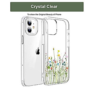 Unov Case Compatible with iPhone 12 Mini Case Clear with Design Slim Protective Soft TPU Bumper Embossed Pattern 5.4 Inch (Flower Bouquet)