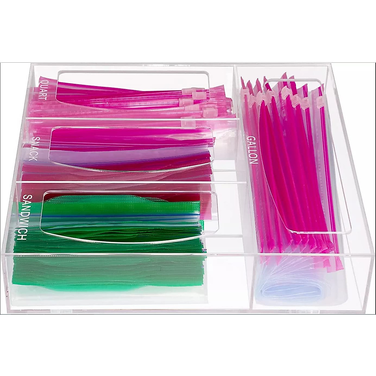 Plutreas Ziplock Bag Storage Organizer, Compatible with Quart Sandwich Snack&Gallon Variety Size Bags (Style A)