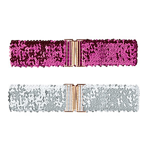 Allegra K Womens Wide Waist Belts Interlock Buckles Sequins Decor Shinny Stretchy Belts 2PCS 60cm/23.62" Dark Purple