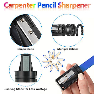 14 Pieces Carpenter Pencil, 7 Inches Flat Octagonal Hard Black Carpenter Marking Pencils with Pencil Sharpener and Silicone Heavy Duty Retractable Pen Holder for Woodworking Marking Tool