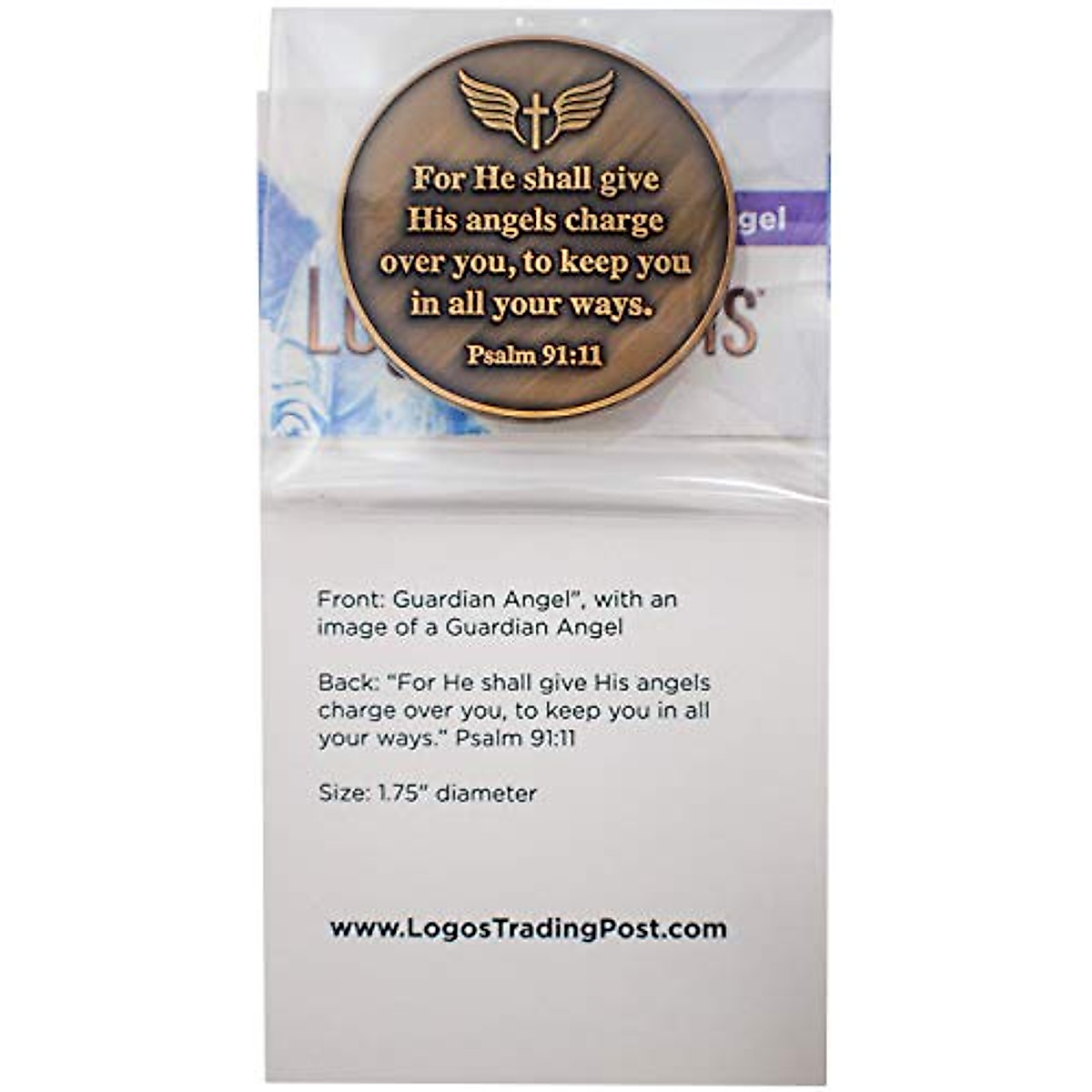 Guardian Angel Christian Challenge Coin, Pass Along Token of Assurance and Peace, Handout for Sunday School or Kids Church, Antique Gold-Color Plated Psalm 91 Gift
