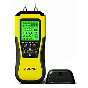 AZUNO Wood Moisture Meter, Pin-Type Wood Humidity Detector with 8 Modes, Digital Water Leak Tester with Backlit LCD Display Three Colored Indicators for Wood Wall Dampness Inspection