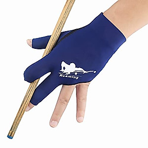 Votinu Custom Breathable Billiard Gloves for Left Hand - Quick Dry Comfortable 3 Finger Pool Glove for Billiards Snooker Carom Pool Extended Use (Blue-Left Hand, Large/X-Large)