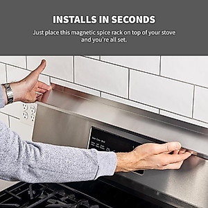 StoveShelf 30" Length Stainless Steel Finish Magnetic Shelf for Kitchen Stove - Kitchen Storage Solution with Zero Installation - Over Stove Spice Rack Organizer