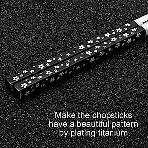 Stainless Steel 18/8 Chopsticks Reusable Titanium Plated Metal Chopsticks Premium Japanese Gift Set Dishwasher Safe (1 pair - Black)