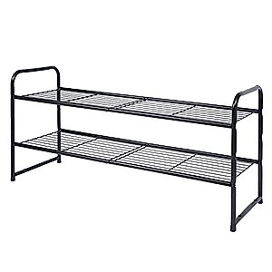 SUFAUY 2-Tier Stackable Shoe Rack, Shoe Shelf Storage Organizer for Entryway, Extra Large Capacity, Bedroom Footwear Organizer, Wire Grid, Black