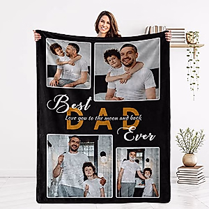 Lcyawer for Dad from Daughter Son Wife, Best Dad Ever Blanket, Custom Blanket with Photo, Personalized Blankets with Picture Collage, Unique Birthday Gifts for Husband Papa Grandpa