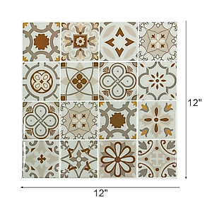 Miscasa Kitchen Peel and Stick Backsplash Tiles for Kitchen, Mediterranean Pattern Removable Waterproof for Wall Stickers, 10 Sheets (Brown)