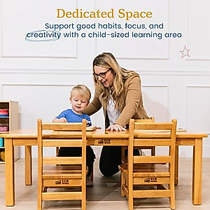 ECR4Kids 24in x 48in Rectangular Hardwood Table with 16in Legs and Four 8in Chairs, Kids Furniture, Honey