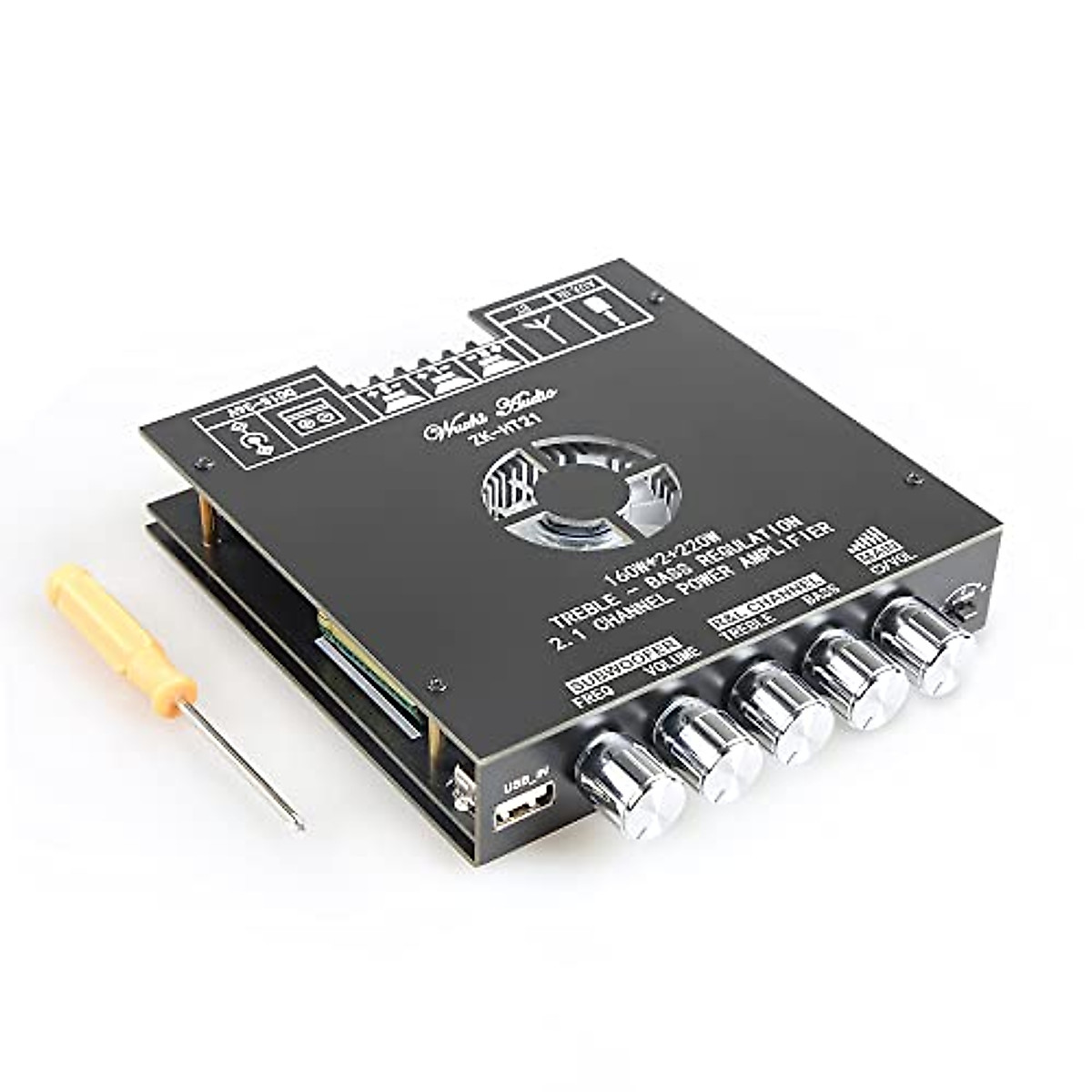 TDA7498E Bluetooth Power Amplifier Board with Subwoofer 2.1 Channel 160W×2+220W, 15V-36V Audio Power Amplifier Module with Treble and Bass Control,Black