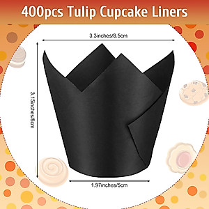400 Pieces Tulip Cupcake Liner Baking Cups Greaseproof Muffin Liners Cupcake Wrappers Cupcake Holders for Christmas Thanksgiving Wedding Baby Shower Holiday Birthday Party Kitchen Supplies (Black)