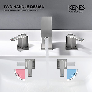 KENES 2 Handle Widespread Bathroom Faucet Brushed Nickel, Bathroom Sink Faucet 3 Hole Vanity Faucet with Lead-Free Supply Hose, KE-9050