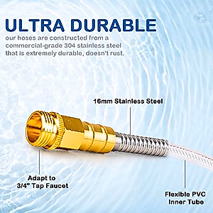 FangFarm 304 Stainless Steel Metal Garden Hose with Brass Fittings, Heavy Duty Water Hose, Kink Free and Flexible, Crush Resistant, Puncture Resistant (stainless steel hose, 3FT)