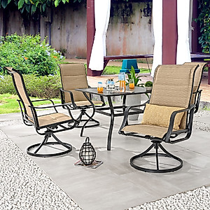PatioFestival Patio Dining Set 5 Pieces Metal Outdoor Furniture Sets Outside Square Table Swivel Rocker Chairs with All Weather Frame (Beige)
