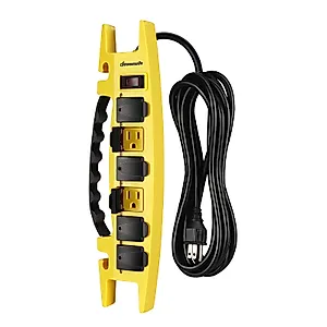 DEWENWILS 6-Outlet Heavy Duty Power Strip with 15FT Cord, Garage Power Strip with 15A Circuit Breaker, Industrial Power Strip, Wall Mountable & Cord Management, Safety Cover, UL Listed
