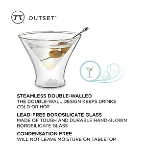 Outset Double Wall Glasses, Martini Glasses, Set of 2, Borosilicate Glassware