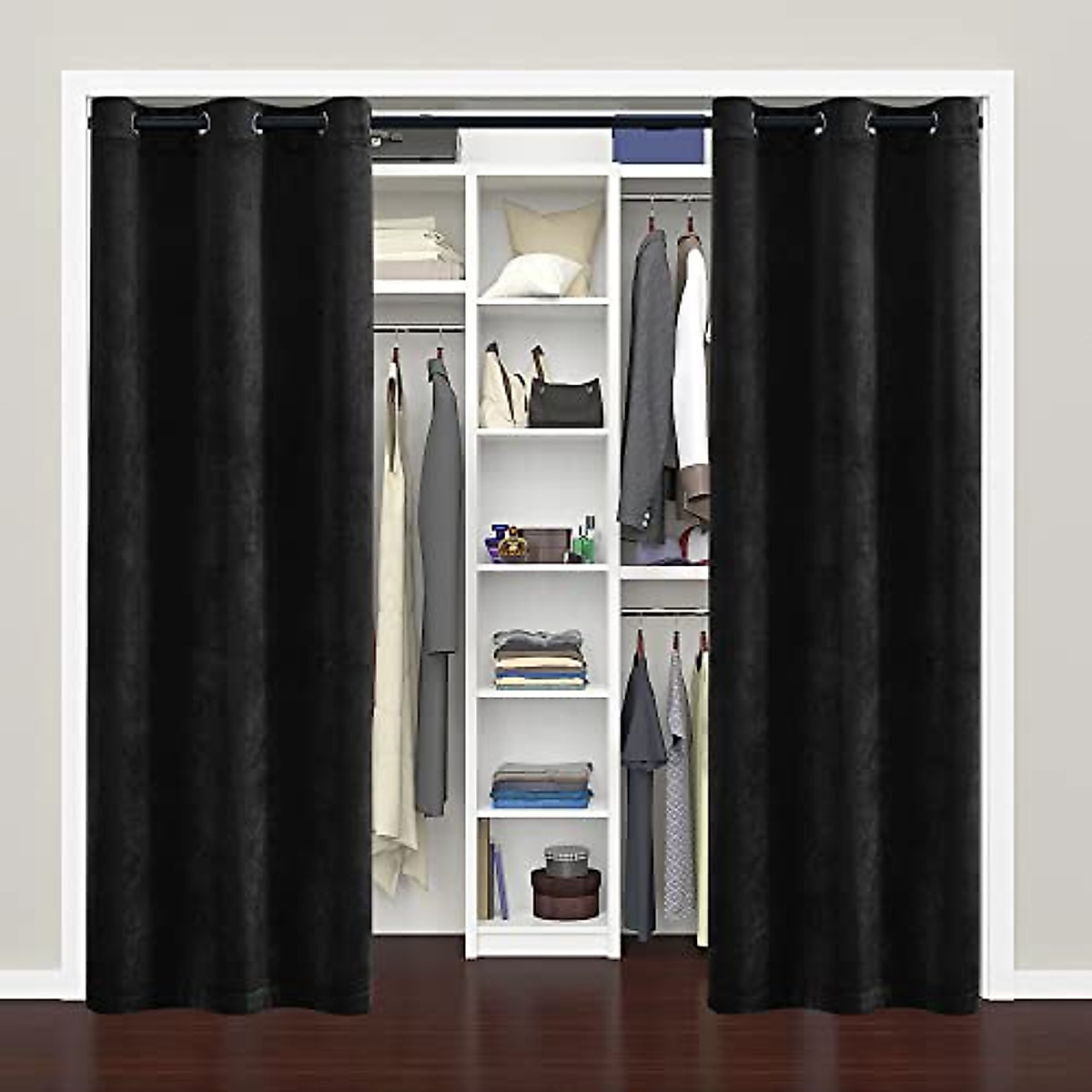 NICETOWN Black Doorway Curtain Panel Room Divider Blackout Velvet Curtains 80 Inch Grommet Drapes Thermal Insulated Energy Efficient Window Treatment for Kitchen, 1 Panel, W42 x L80 Inch