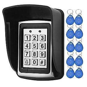 LIBO Waterproof Access Control Keypad Proximity RFID Controller, Suitable for Single Door Entry System, Support 1000 Users, Including 10pcs 125KHz RFID Keyfobs with Rainproof Cover