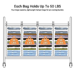 4-Bag Laundry Sorter Cart Easy Clean Laundry Hamper Sorte Laundry Organizer Laundry Basket Laundry Clothes Separator Hamper with 4 Removable Waterproof Bags and Wheels for Laundry Room