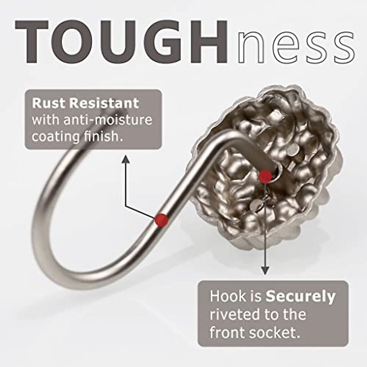 Decorative Shower Curtain Hooks Rings: PopKozzi Rust Proof Matte Nickel Metal Shower Curtain Rings - Boho Nautical Silver Shower Curtain Hangers for Bathroom - Set of 12