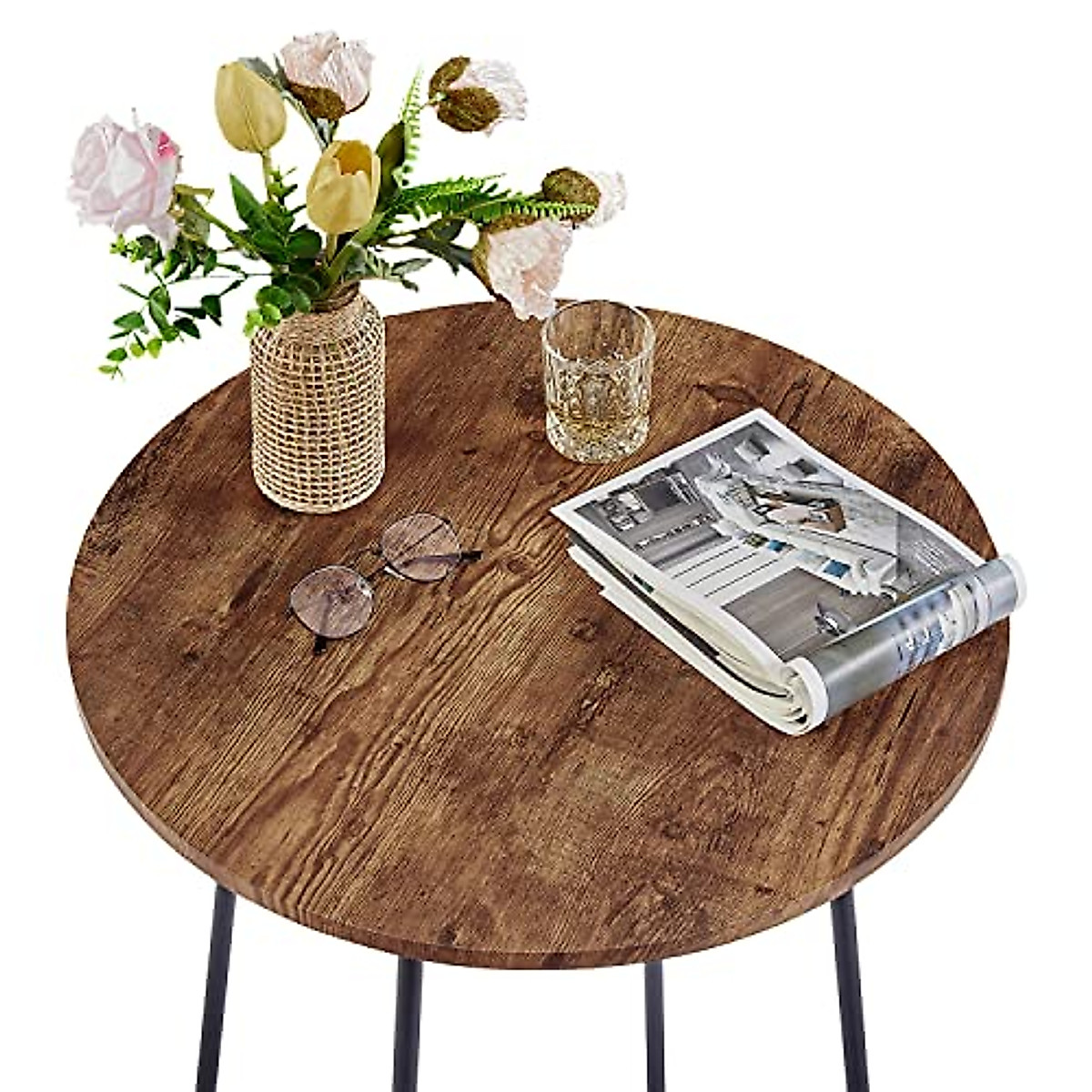 VECELO 23.6" Round Bar Table, Modern Bistro Pub Dining Room Furniture, Counter Height Wood Top for Breakfast Dinner Nap Conference, Easy Assembly,Brown