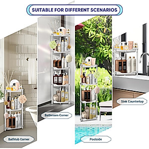 4 Tier Shower Caddy for Bathroom Corner Organizer: Rustproof Floor Standing Shower Shelves Storage with Large Capacity - Shower Organizer Rack for Bathroom Essentials, White